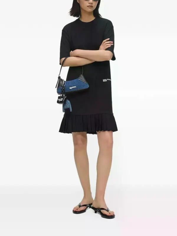 Karl Lagerfeld Cotton Jersey Mini Dress With Pleated Hem - Black