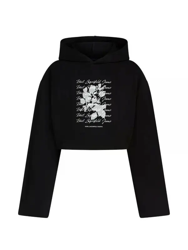 Karl Lagerfeld Cropped Floral Hoodie - Black