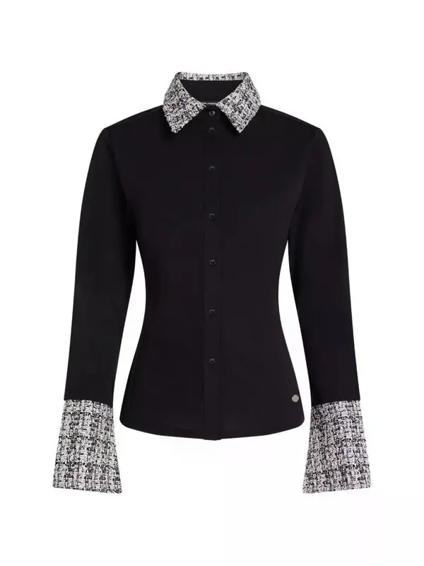 Karl Lagerfeld Bouclé-trim Long-sleeve Polo Shirt