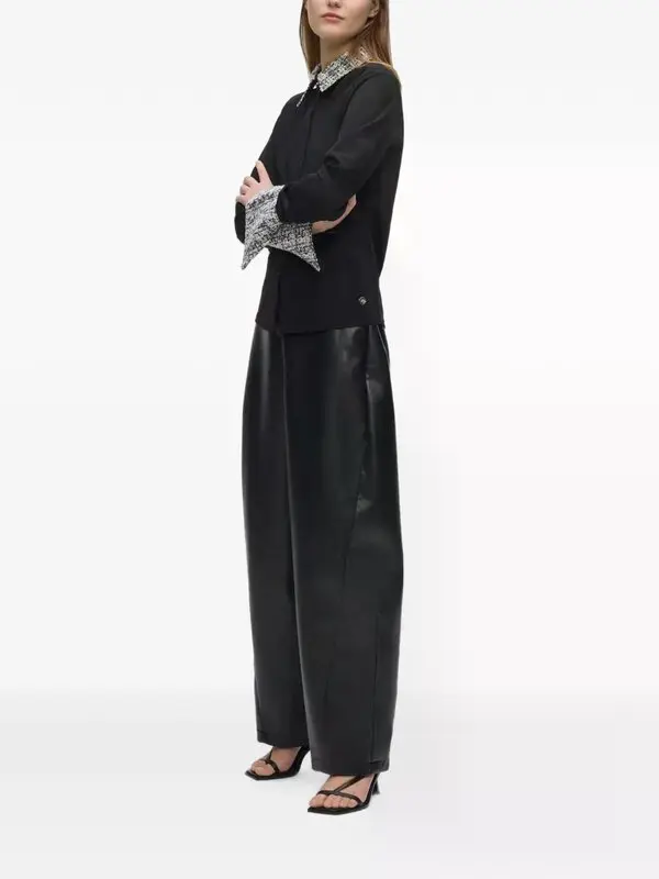 Karl Lagerfeld Bouclé-trim Long-sleeve Polo Shirt