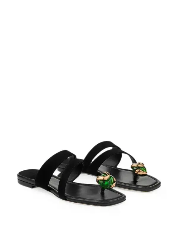 JIMMY CHOO Emeri Suede Flat Sandals With Resin Stone Embellishment