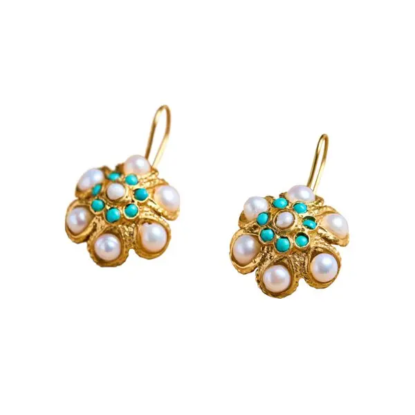 ROZ Aria Pearl And Turquoise Drop Earrings - Blue/pink/yellow