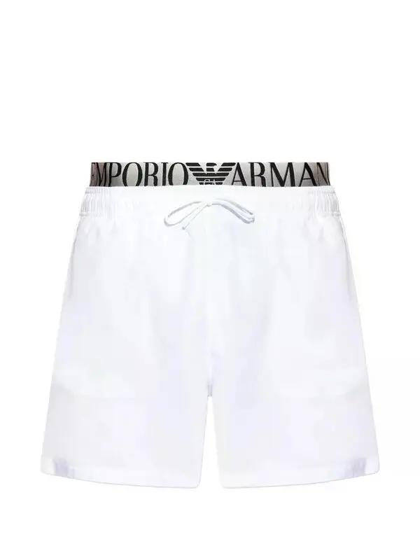 Emporio Armani Logo Waistband Drawstring Swim Shorts - White