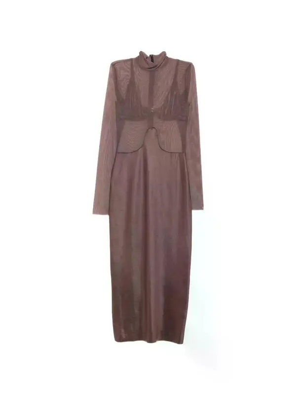 MAZZEI Mesh-panelled Long-sleeve Dress - Brown