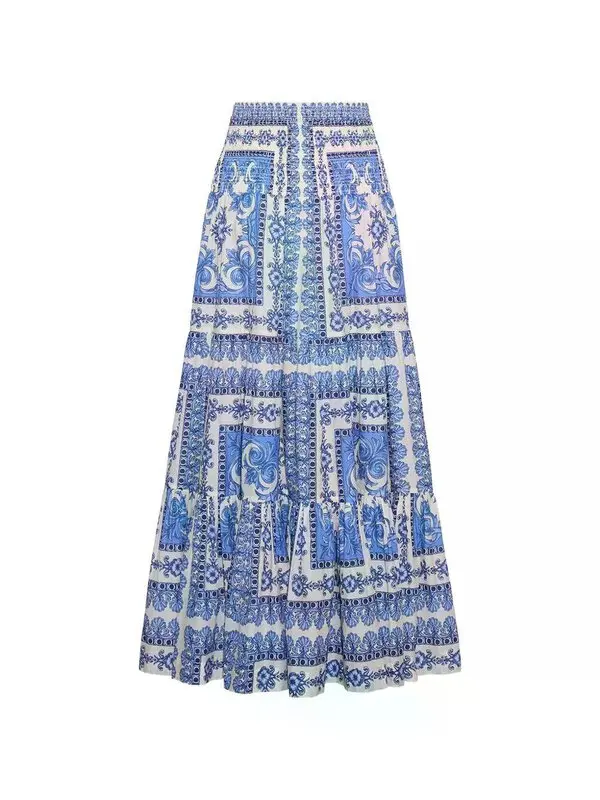 Cara Cara Emilia Tiered Scarf-print Maxi Skirt - Blue