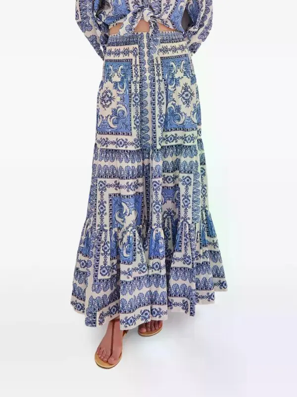 Cara Cara Emilia Tiered Scarf-print Maxi Skirt
