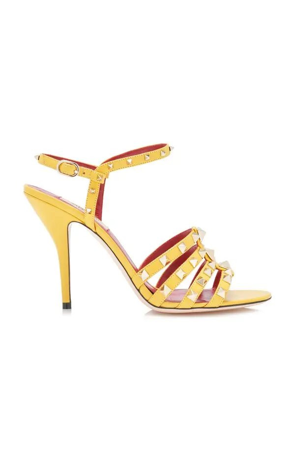 Valentino Garavani Rockstud Leather High Heel Sandals - Yellow