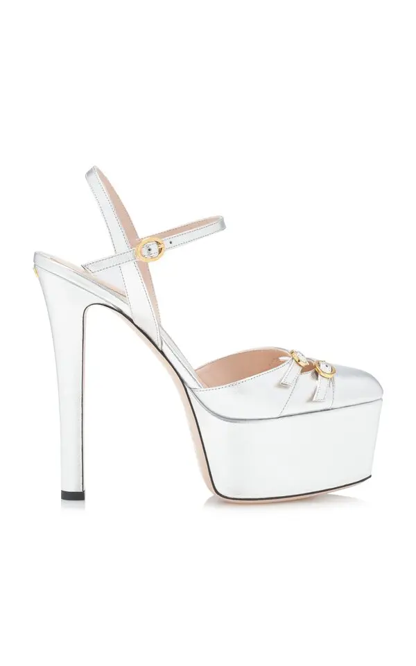 Valentino Garavani Crasher Metallic Leather Platform Pumps - Silver