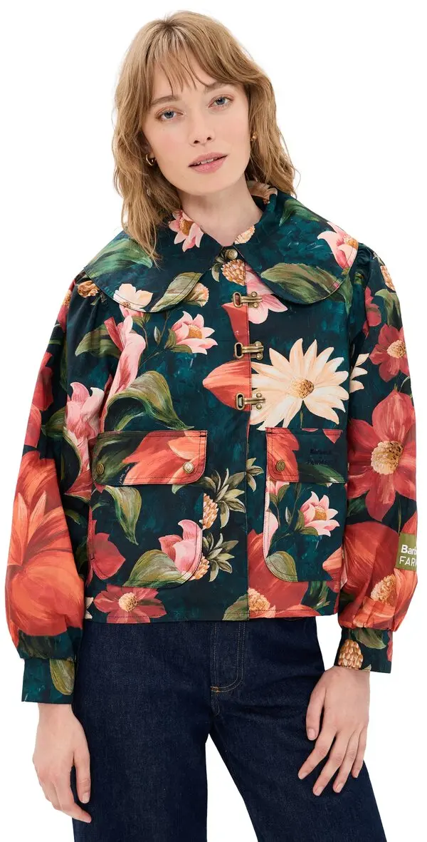 Barbour X Farm Rio Wild Floral Print Casual Jacket - Navy Wildflower/flower Navy