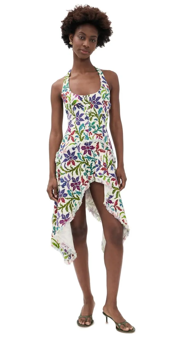 SIEDRES Belora Dress Asymmetrical Floral Midi Halterneck