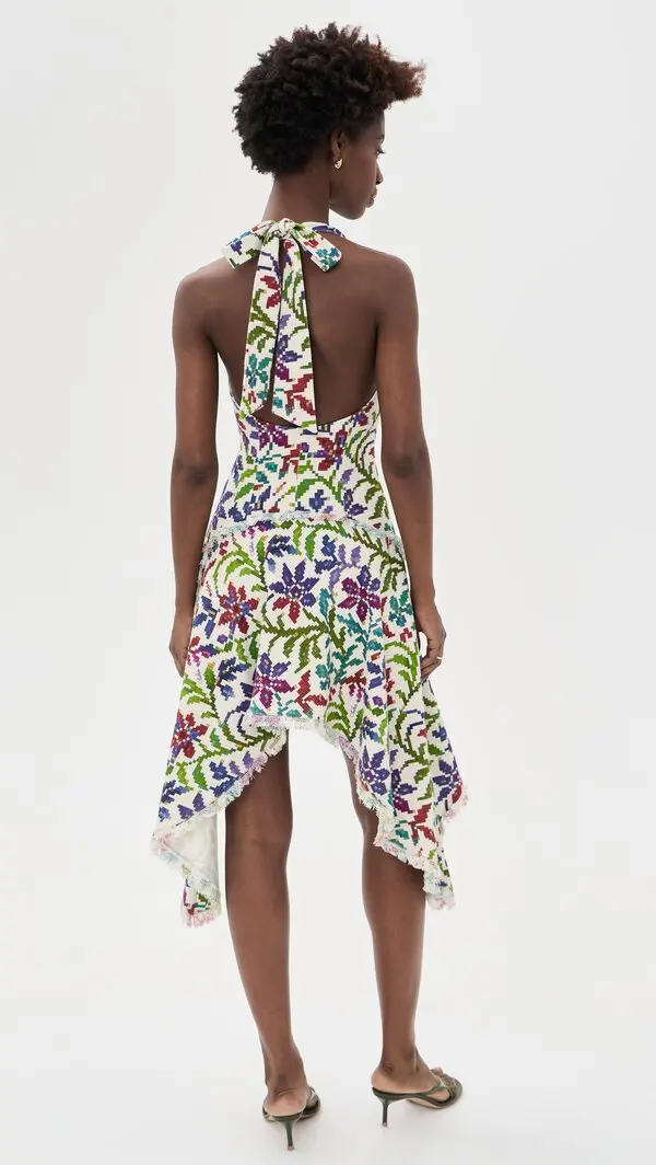 SIEDRES Belora Dress Asymmetrical Floral Midi Halterneck