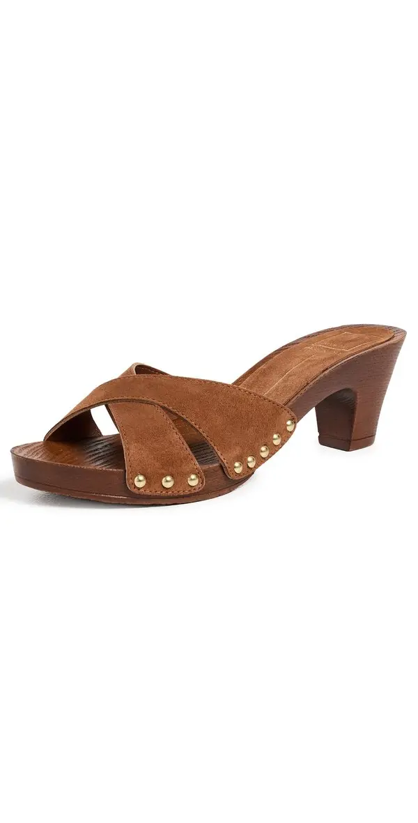 Dolce Vita Averie Nubuck Leather Clogs With Gold-tone Studs - Brown