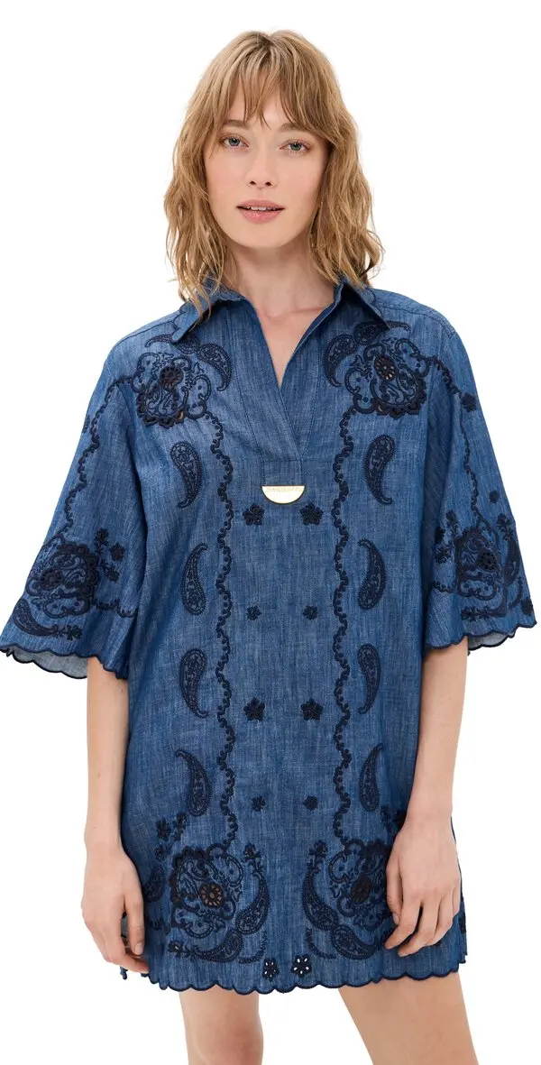 Zimmermann Aster Embroidered Denim Mini Dress - Railway Blue