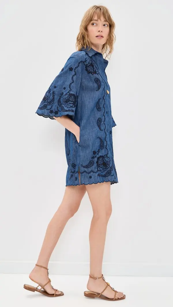 Zimmermann Aster Embroidered Denim Mini Dress - Railway Blue