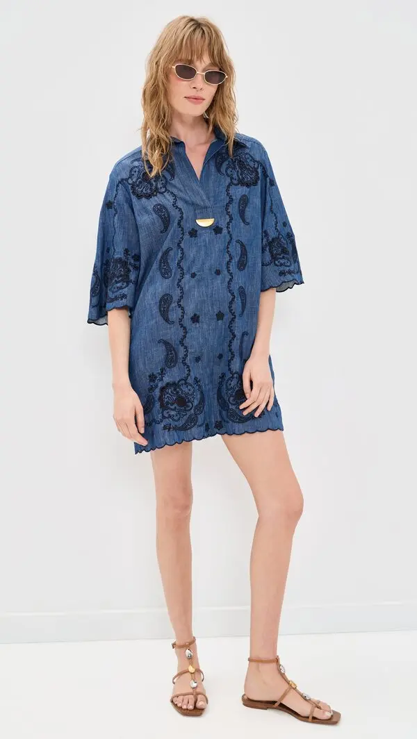Zimmermann Aster Embroidered Denim Mini Dress - Railway Blue