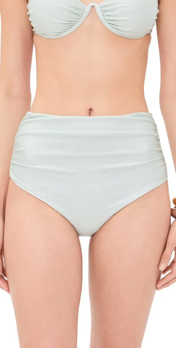 Simkhai Teya High Waisted Ruched Bikini Bottoms - Mint