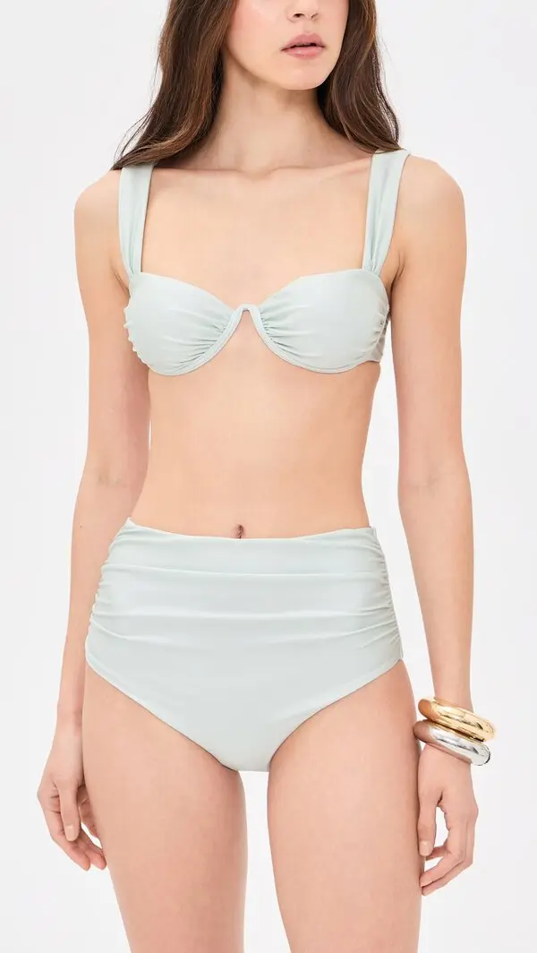 Simkhai Teya High Waisted Ruched Bikini Bottoms - Mint
