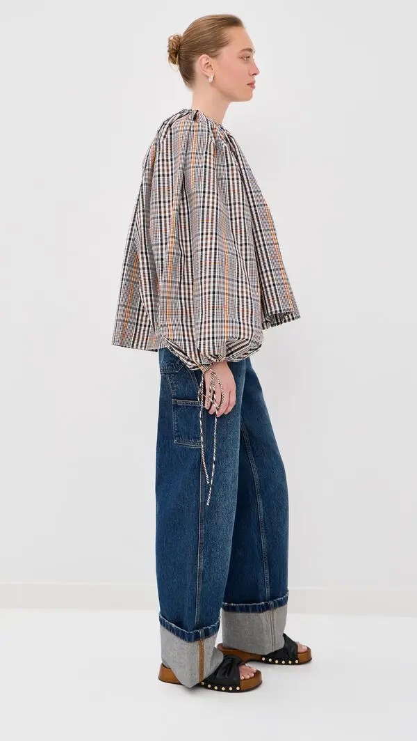 A.W.A.K.E. Mode One-shoulder Plaid Voluminous Top - Brown Check