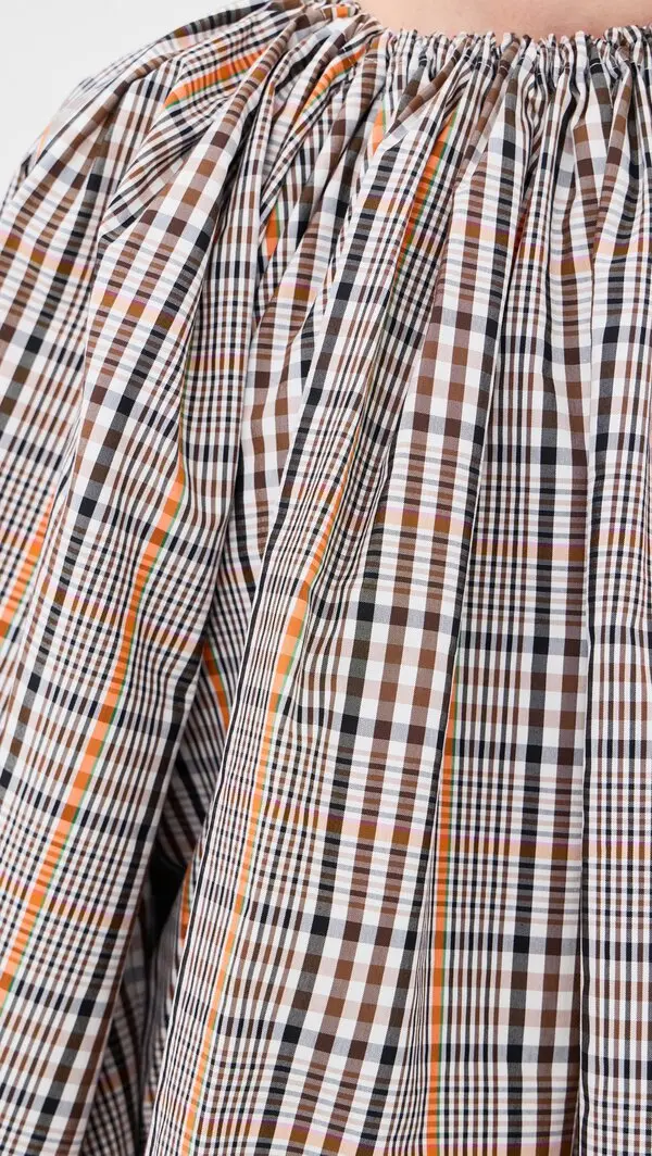 A.W.A.K.E. Mode One-shoulder Plaid Voluminous Top - Brown Check