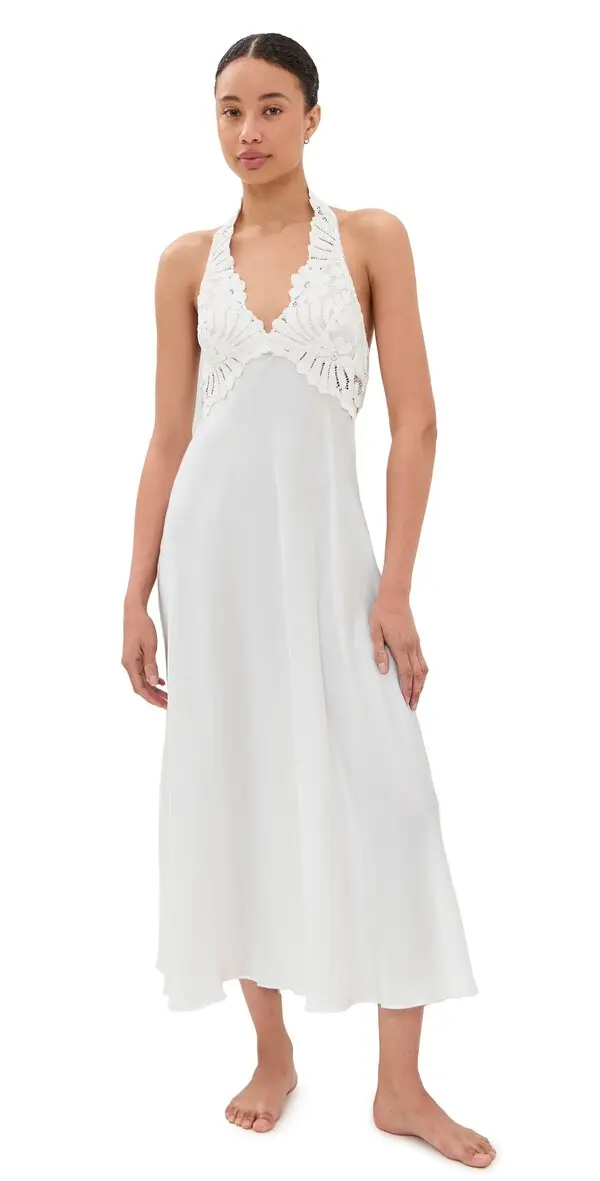 Free People Halterneck Lace Trim Midi Dress - Clean Ivory