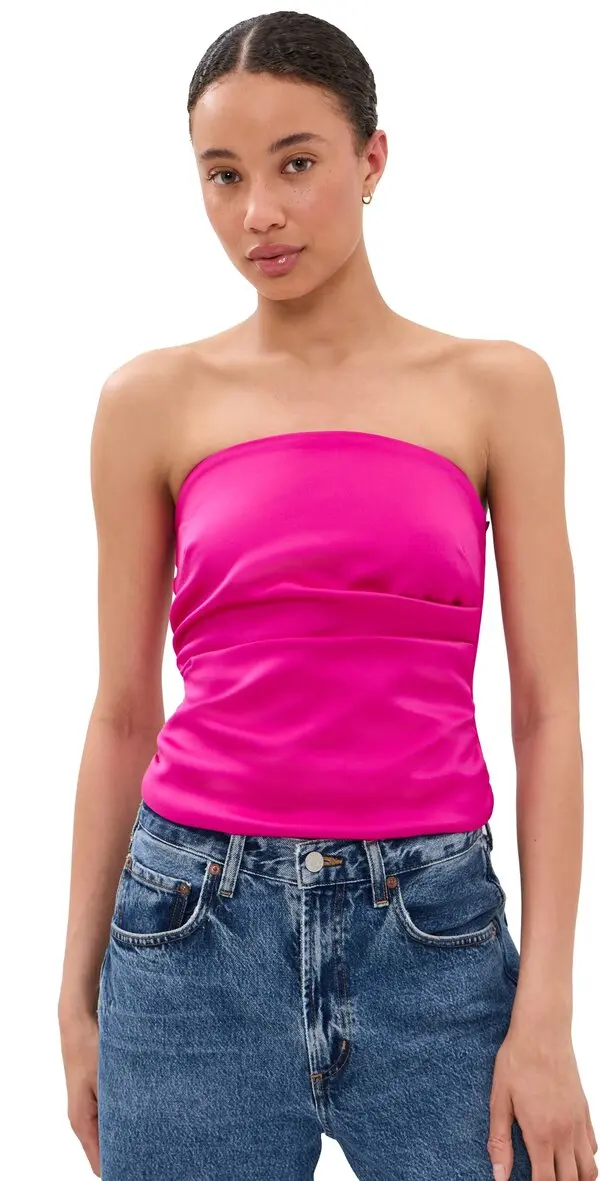 GANNI Duchesse Satin Bandeau Top - Raspberry Rose