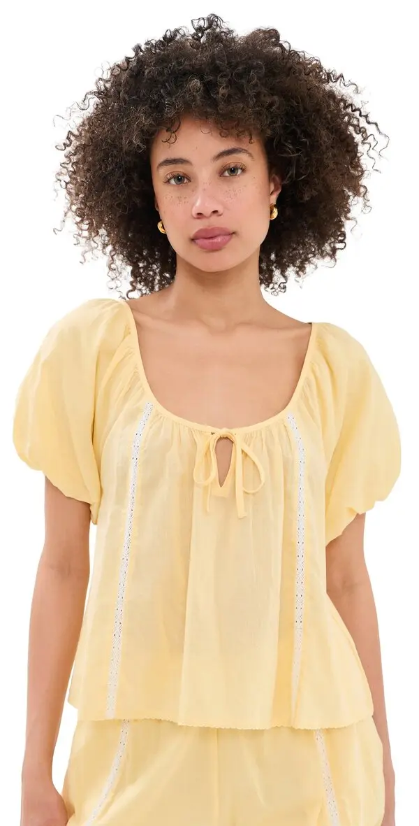 DAMSON MADDER Maura Lace Trim Top - Butter