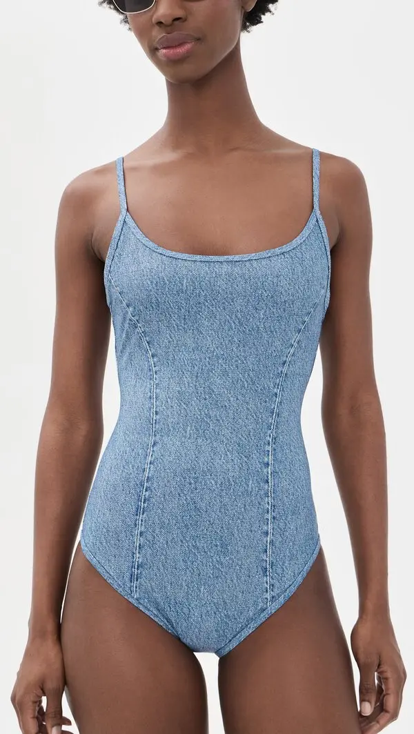 Rag & Bone Miramarpiece Swimsuit With Denim Print And Open Back - Minetta