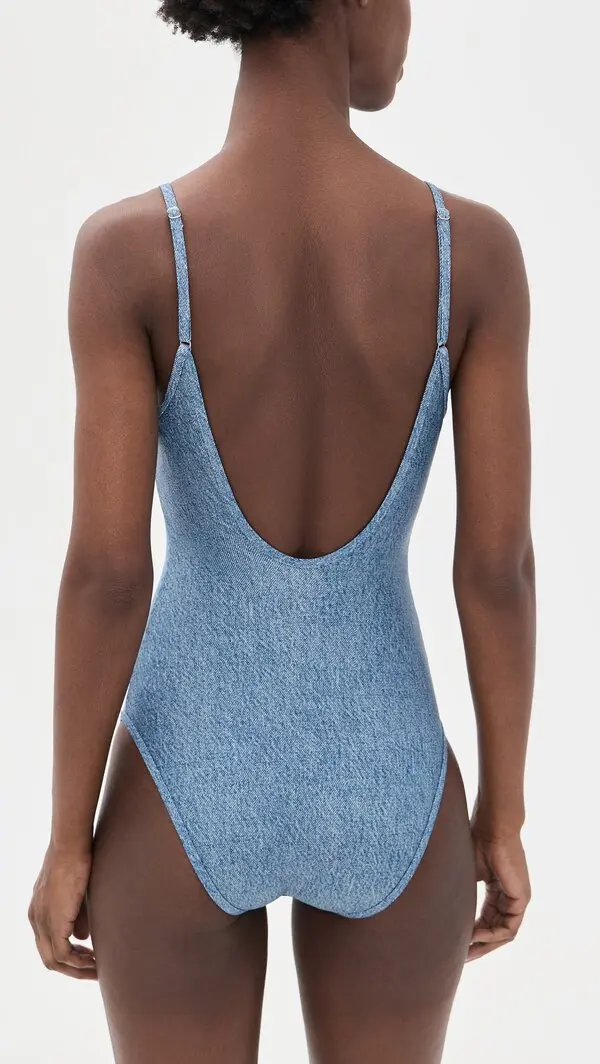 Rag & Bone Miramarpiece Swimsuit With Denim Print And Open Back - Minetta