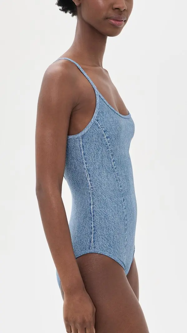 Rag & Bone Miramarpiece Swimsuit With Denim Print And Open Back - Minetta