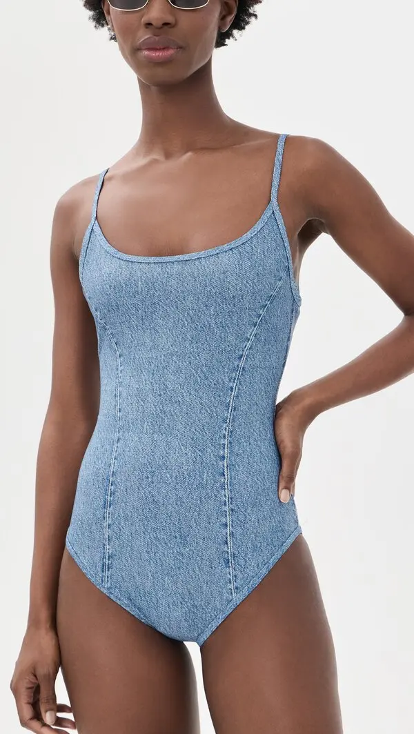 Rag & Bone Miramarpiece Swimsuit With Denim Print And Open Back - Minetta