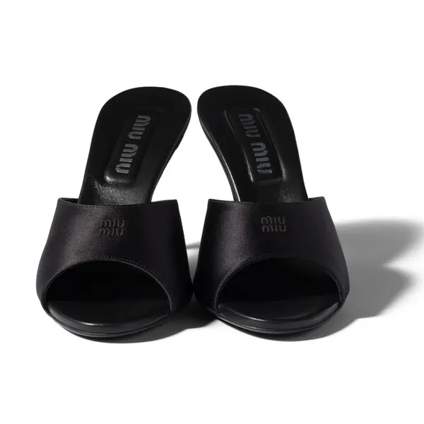Miu Miu Satin Sandals With Embroidered Logo - Black
