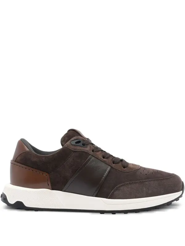 TOD'S Suede And Leather Paneled Lace-up Flat Shoes
