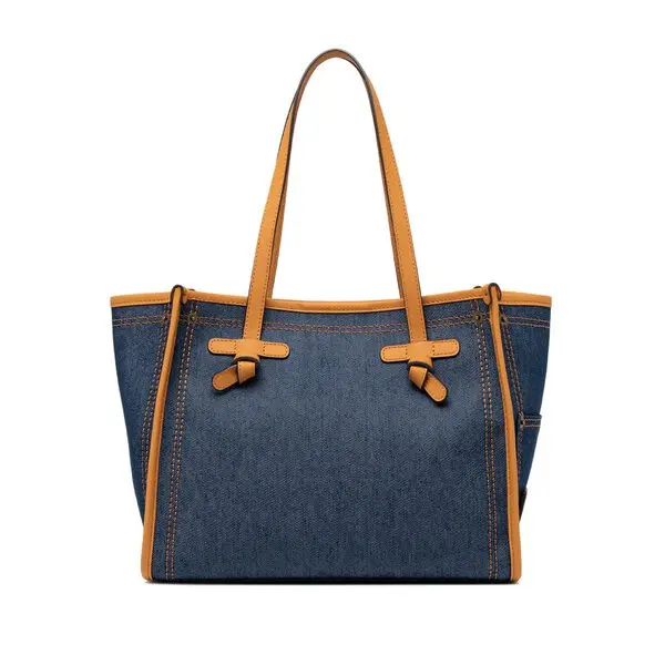GIANNI CHIARINI Firenze Denim Shopping Tote With Leather Trim - Blue/mou