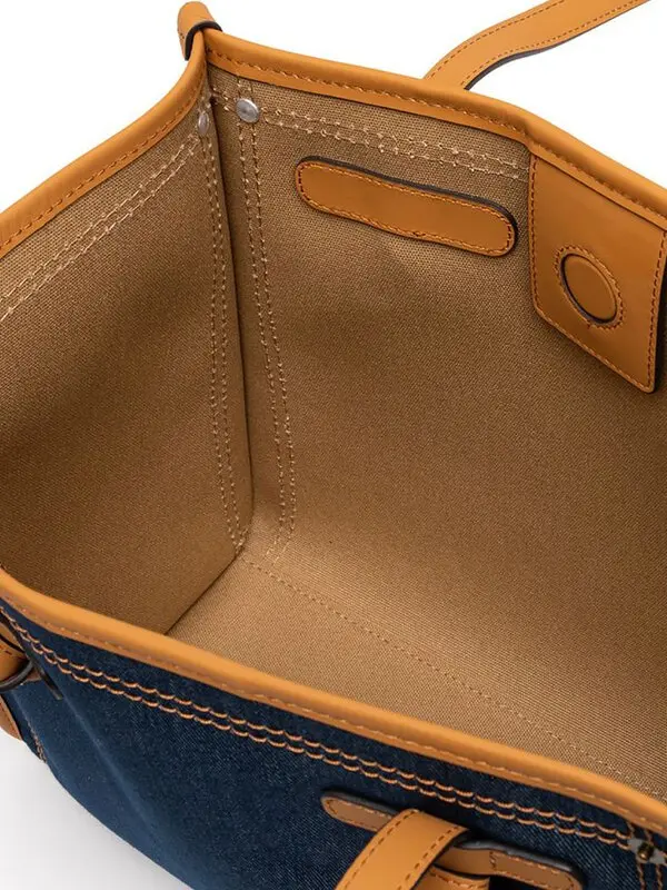 GIANNI CHIARINI Firenze Denim Shopping Tote With Leather Trim - Blue/mou