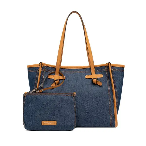 GIANNI CHIARINI Firenze Denim Shopping Tote With Leather Trim - Blue/mou