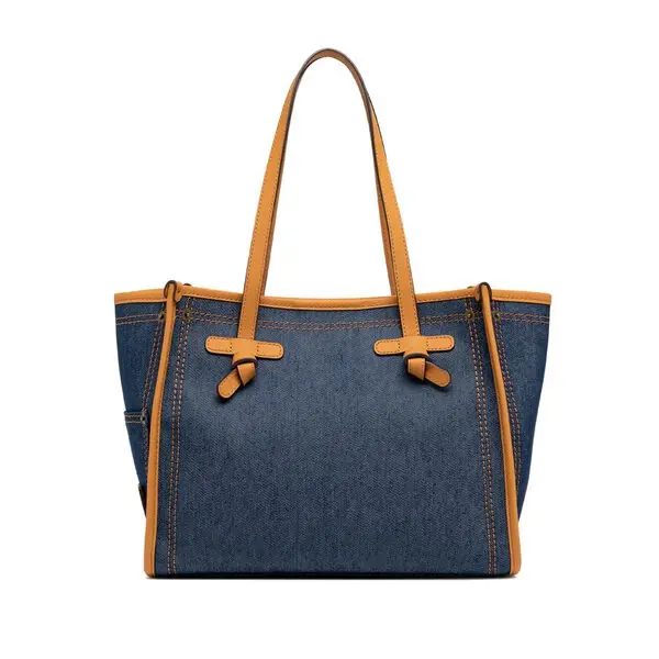 GIANNI CHIARINI Firenze Denim Shopping Tote With Leather Trim - Blue/mou