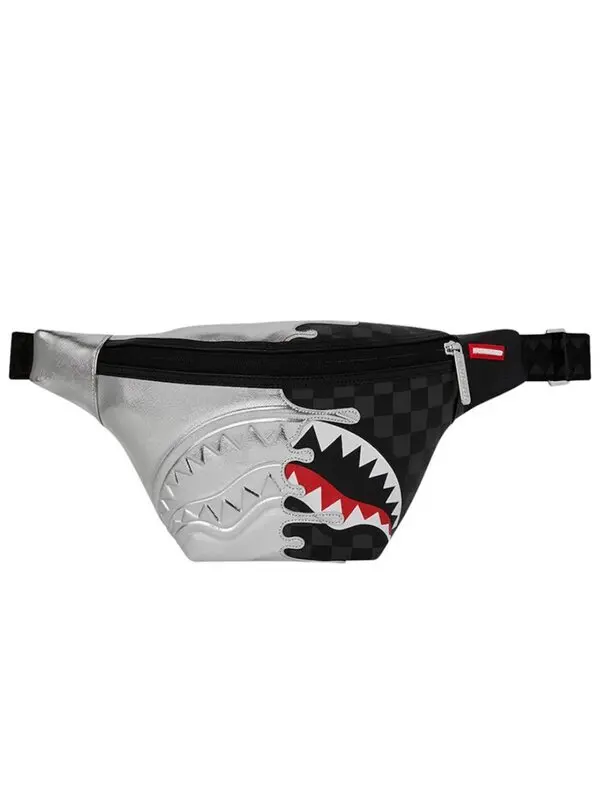 SPRAYGROUND Side Drip Black Check Savvy Crossbody" Waist Bag - Silver