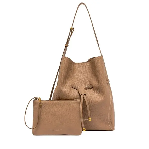 GIANNI CHIARINI Sienna Leather Bucket Bag With Contrast Stitching And Pouch - Clay
