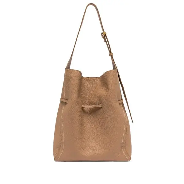 GIANNI CHIARINI Sienna Leather Bucket Bag With Contrast Stitching And Pouch - Clay