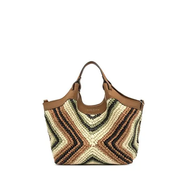 GIANNI CHIARINI Woven Leather Trim Tote Bag With Pouch
