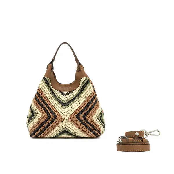 GIANNI CHIARINI Woven Leather Trim Tote Bag With Pouch