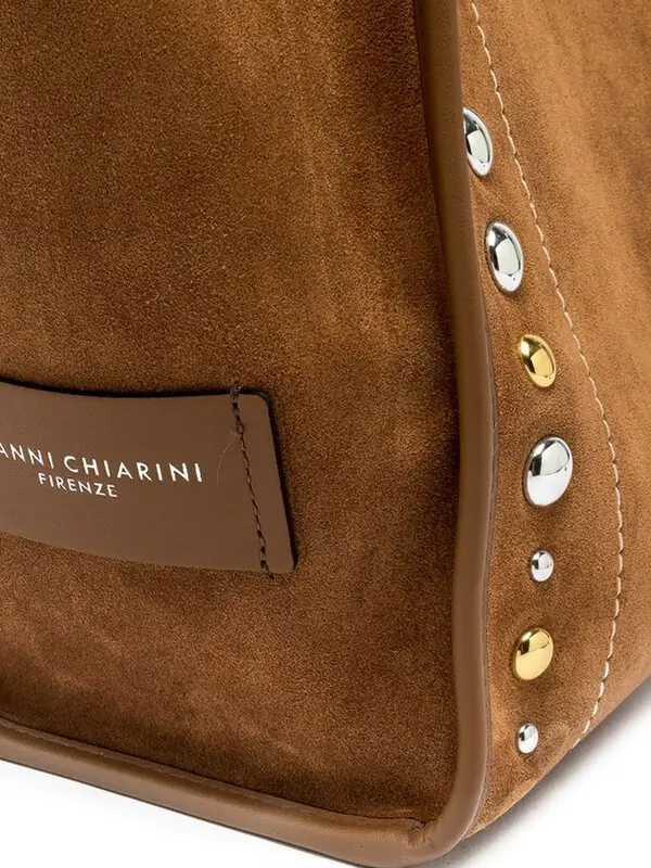 GIANNI CHIARINI Firenze Suede Tote Bag With Stud Embellishments - Caramel