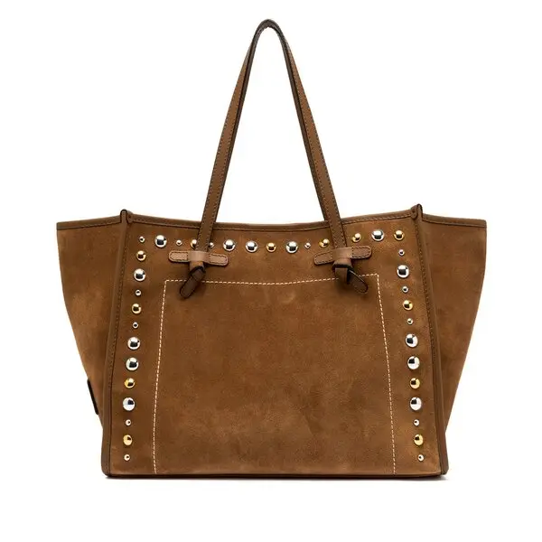 GIANNI CHIARINI Firenze Suede Tote Bag With Stud Embellishments - Caramel