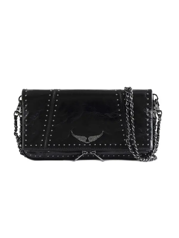 Zadig&Voltaire Grained Leather Studded Clutch Bag With Metal Chains