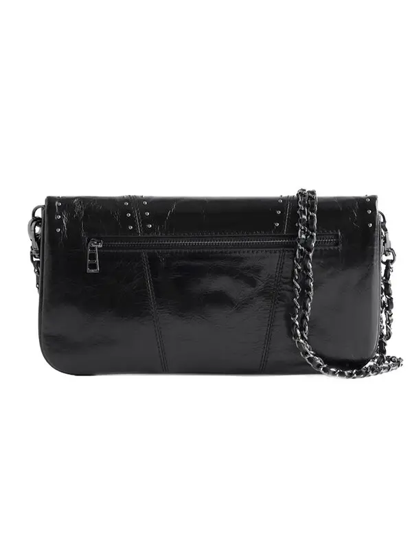 Zadig&Voltaire Grained Leather Studded Clutch Bag With Metal Chains