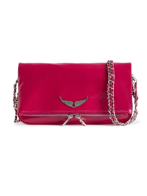 Zadig&Voltaire Rock Vintage Patent Leather Clutch Bag With Rhinestone Wings And Metal Chains - Podium