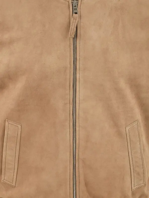 THE JACK LEATHERS Zip-up Stand Collar Leather Jacket - Vanilla