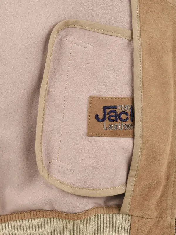 THE JACK LEATHERS Zip-up Stand Collar Leather Jacket - Vanilla
