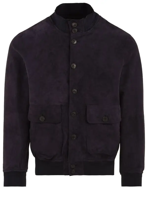 THE JACK LEATHERS Suede Button-up Jacket - Blue