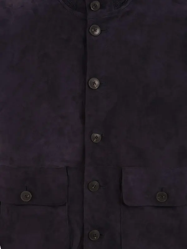 THE JACK LEATHERS Suede Button-up Jacket - Blue